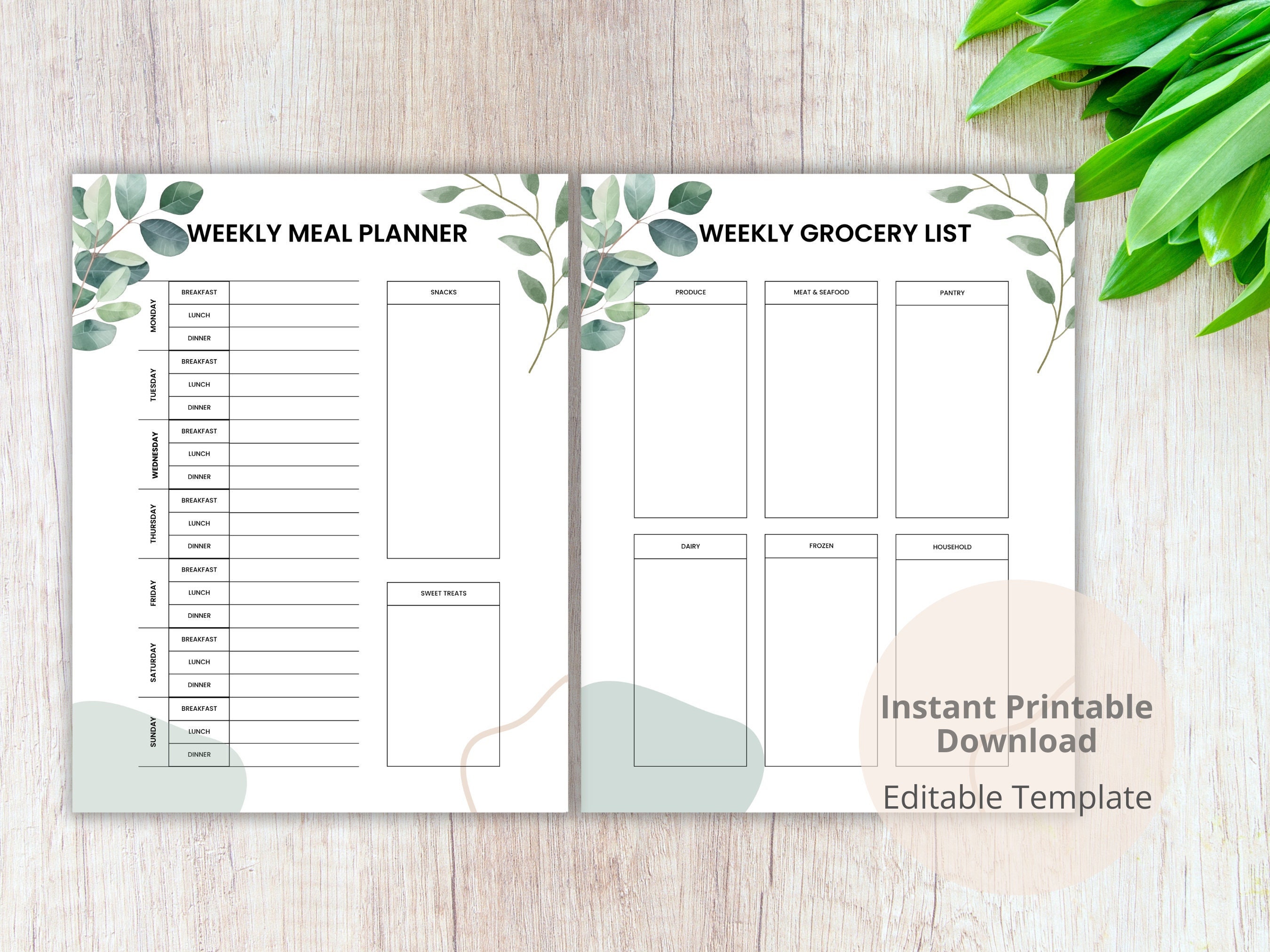 Weekly Meal Planner With Grocery List, Printable Weekly Meal Planner ...