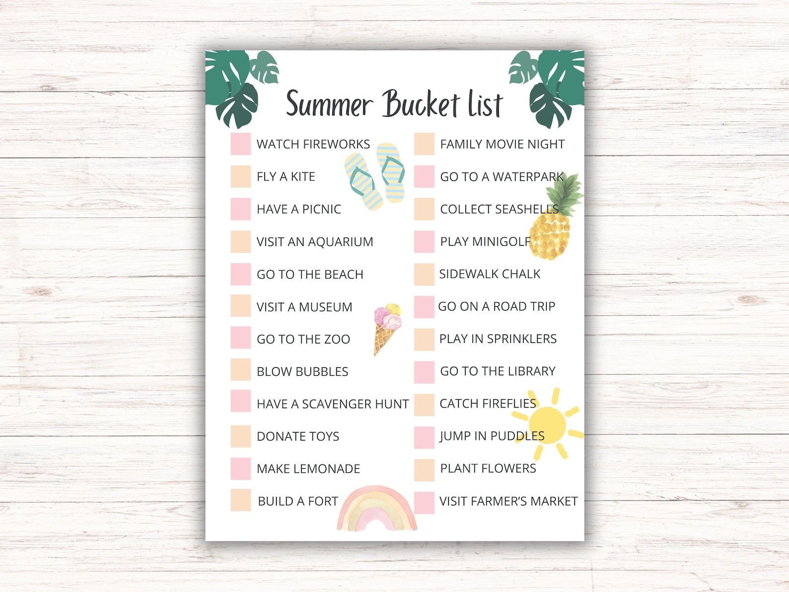 Summer Bucket List Printable, Instant Download List for Kids, Fun ...