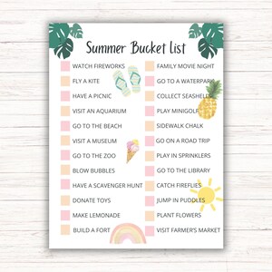 Summer Bucket List Printable, Instant Download List for Kids, Fun ...