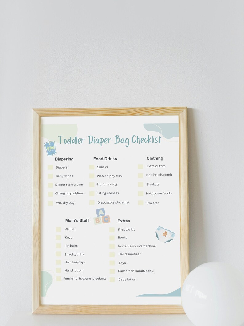 Toddler Diaper Bag Checklist Printable, Diaper Bag Planner, Diaper Bag ...