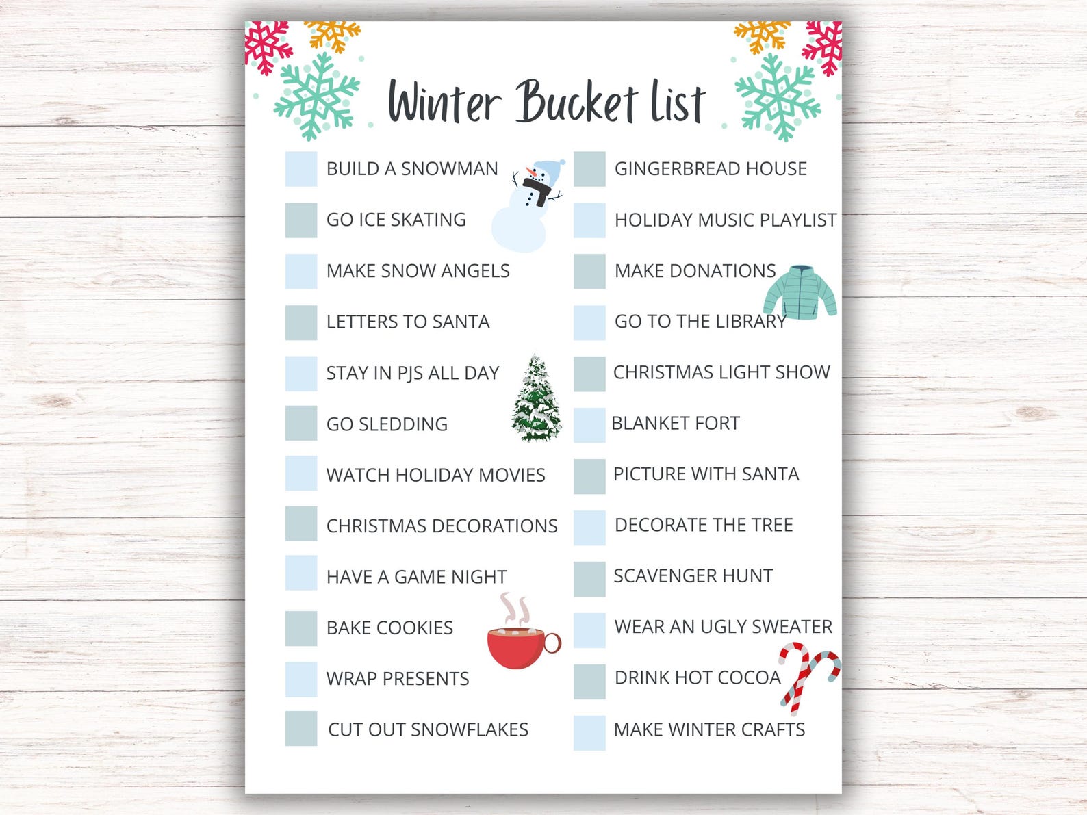 Winter Bucket List Printable, Instant Download List for Kids, Fun ...