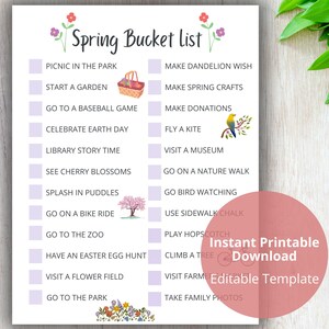 Spring Bucket List Printable, Instant Download List for Kids, Fun ...