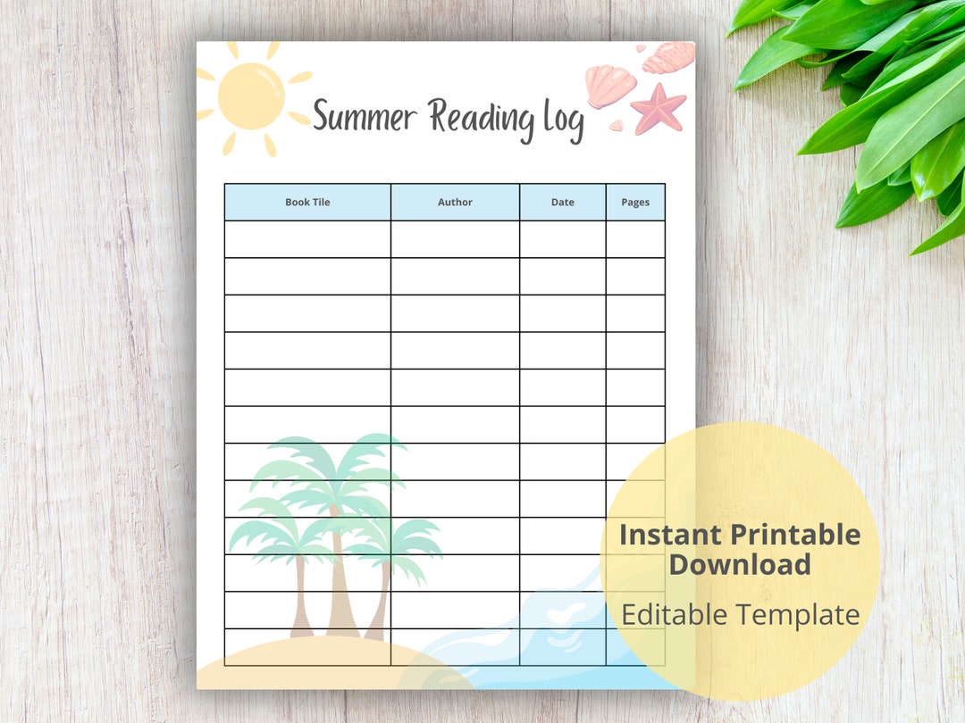 Printable Kids Summer Reading Log, Editable Summer Reading Log, Kids ...
