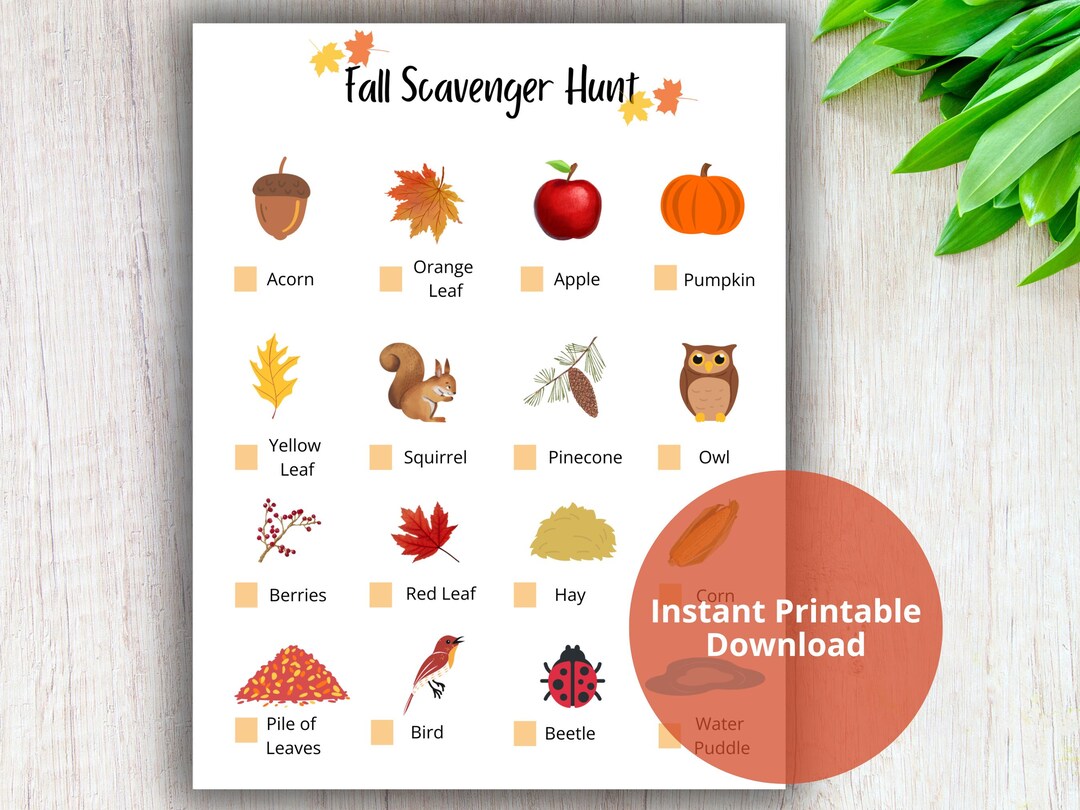 Fall Scavenger Hunt, Instant Download, Nature, PDF Fall Outdoor ...