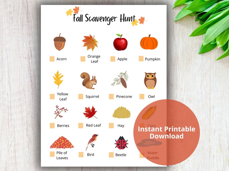 Fall Scavenger Hunt, Instant Download, Nature, PDF Fall Outdoor ...