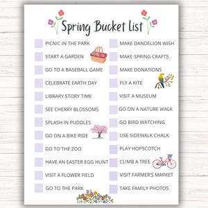 Spring Bucket List Printable, Instant Download List for Kids, Fun ...