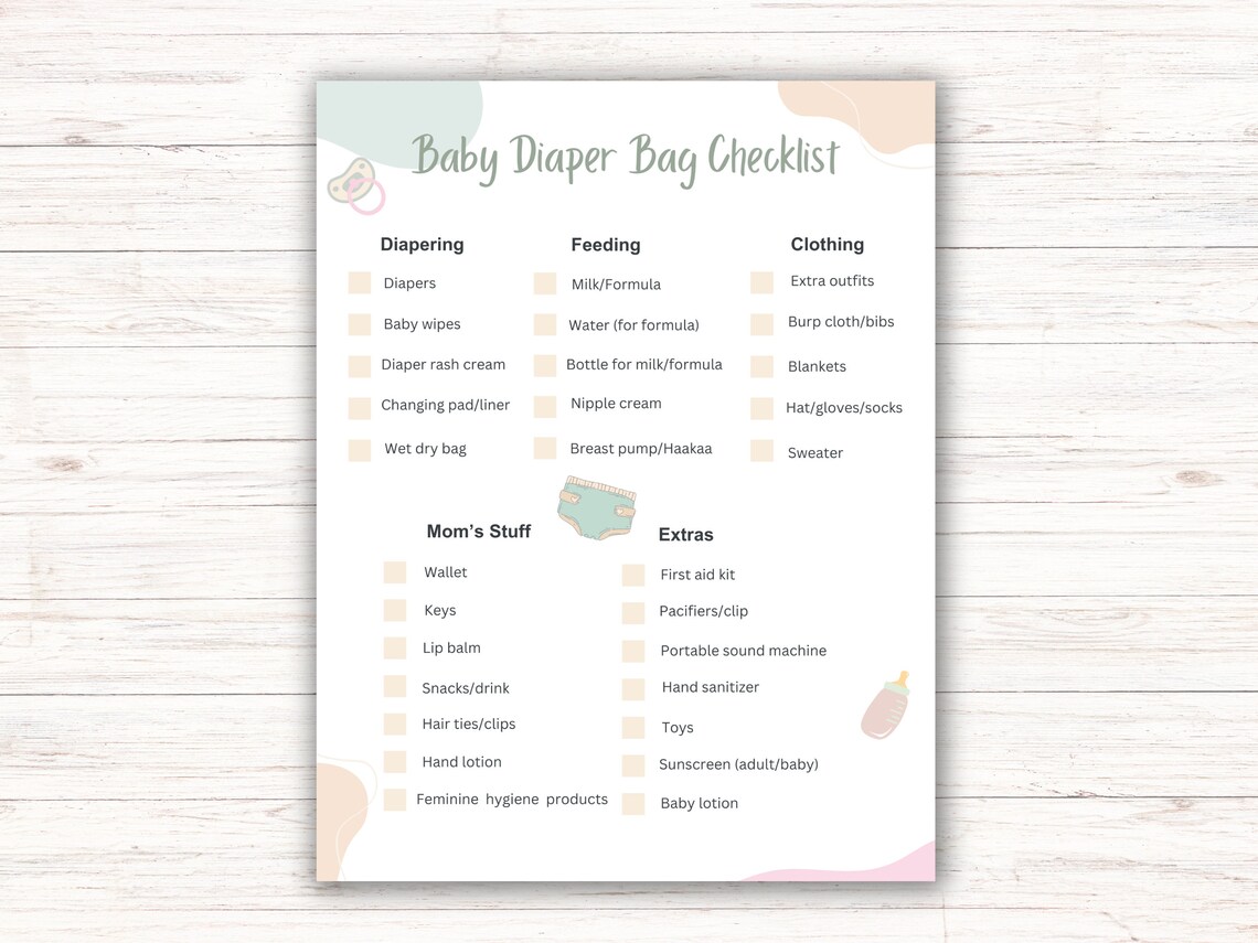 Baby Diaper Bag Checklist Printable, Diaper Bag Planner, Diaper Bag ...
