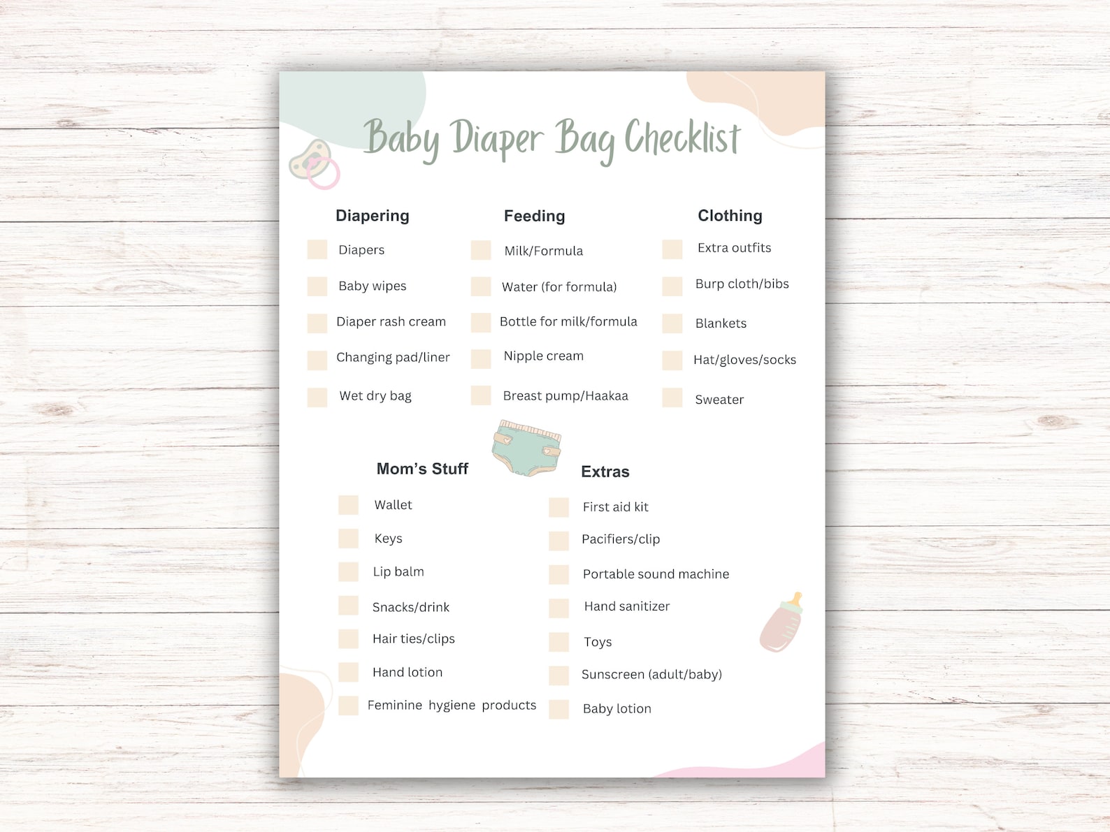 Baby Diaper Bag Checklist Printable, Diaper Bag Planner, Diaper Bag ...
