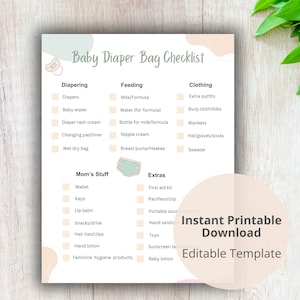 Baby Diaper Bag Checklist Printable, Diaper Bag Planner, Diaper Bag ...