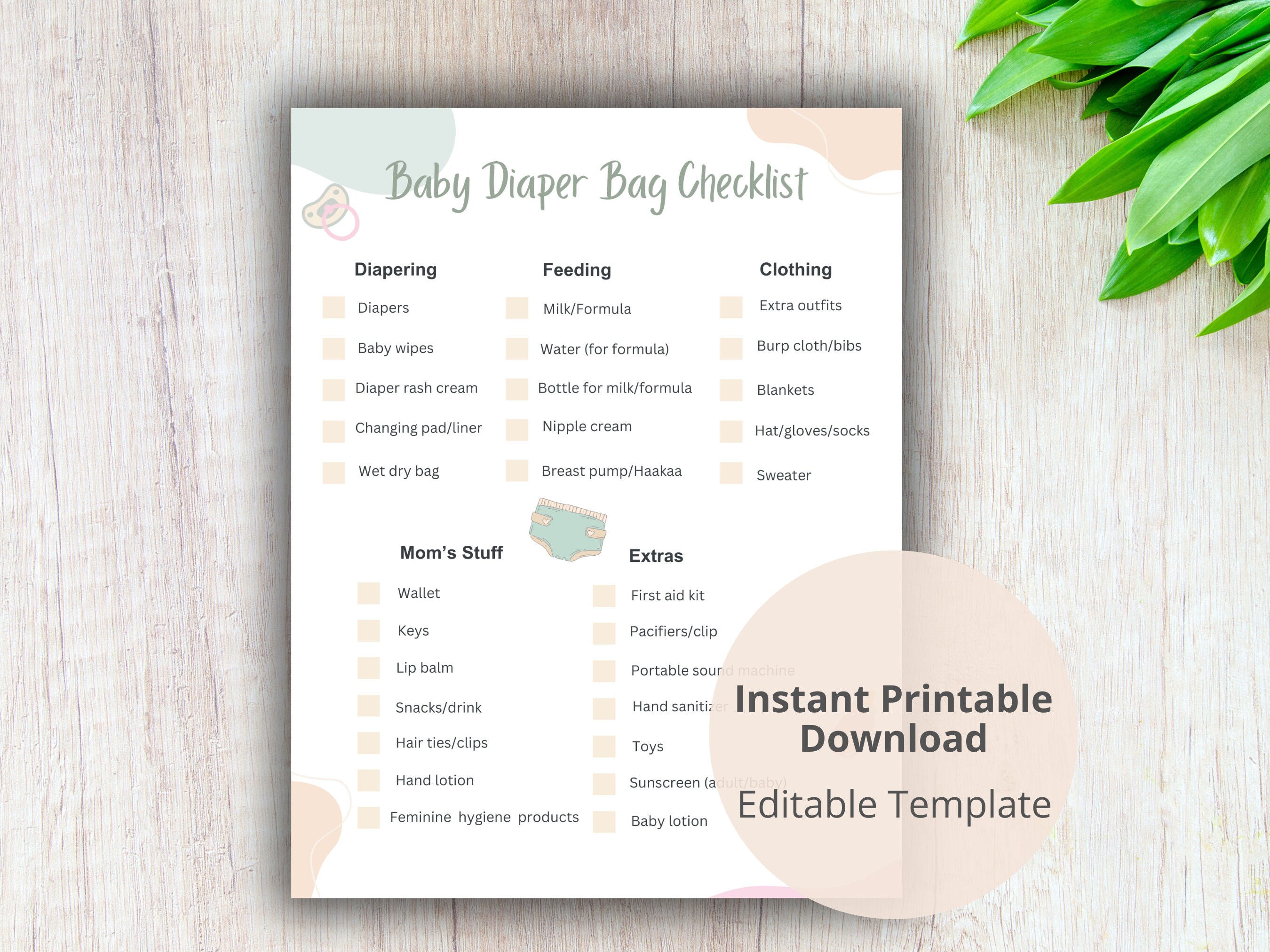 Baby Diaper Bag Checklist Printable, Diaper Bag Planner, Diaper Bag ...