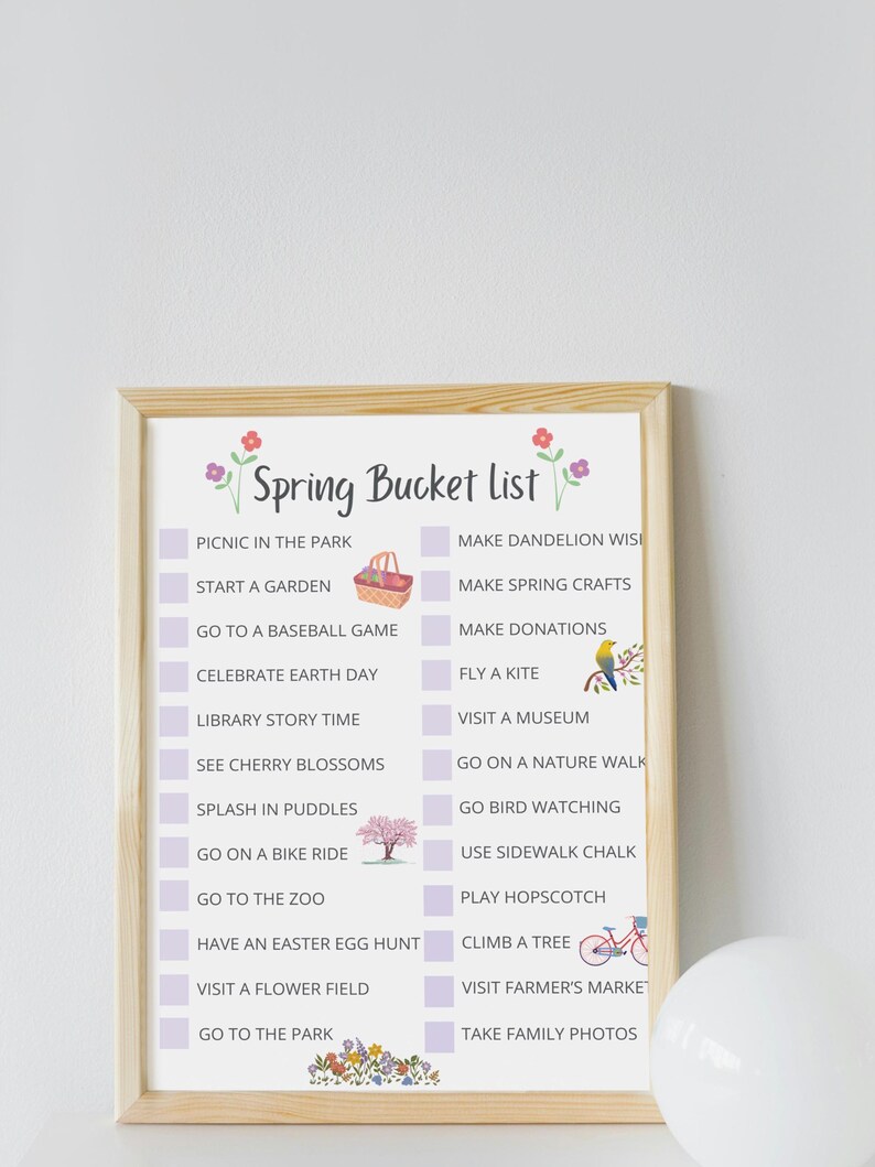 Spring Bucket List Printable, Instant Download List for Kids, Fun ...