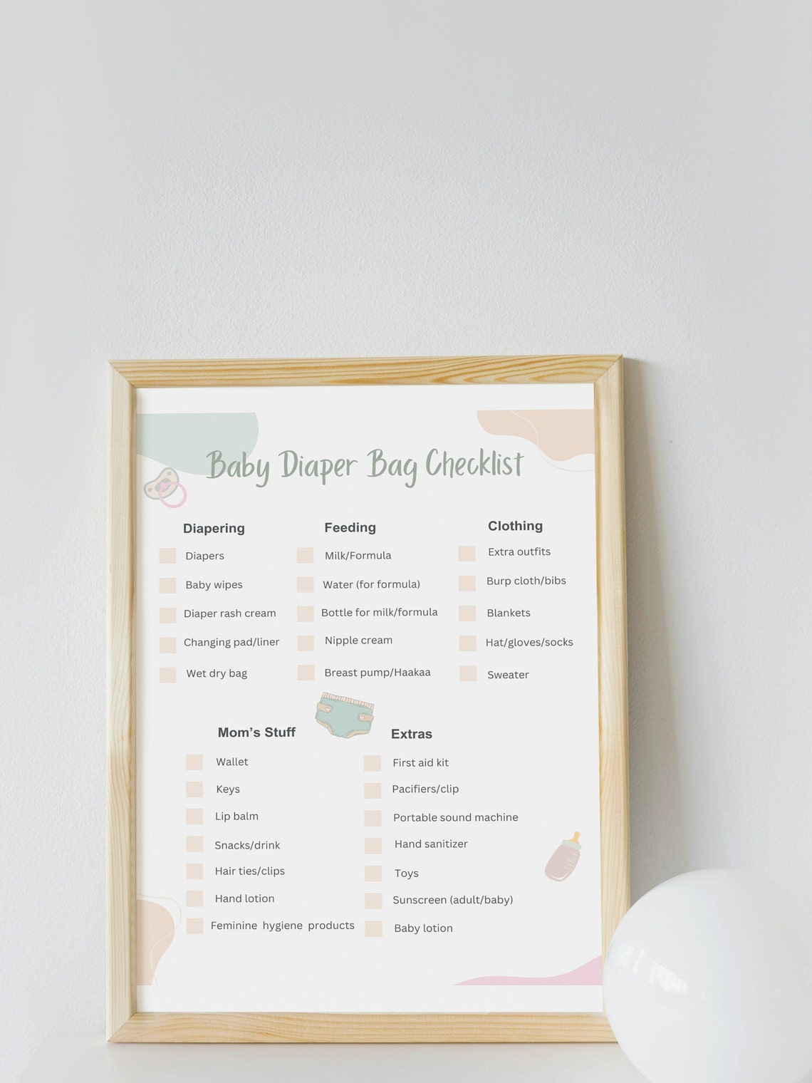 Baby Diaper Bag Checklist Printable, Diaper Bag Planner, Diaper Bag ...