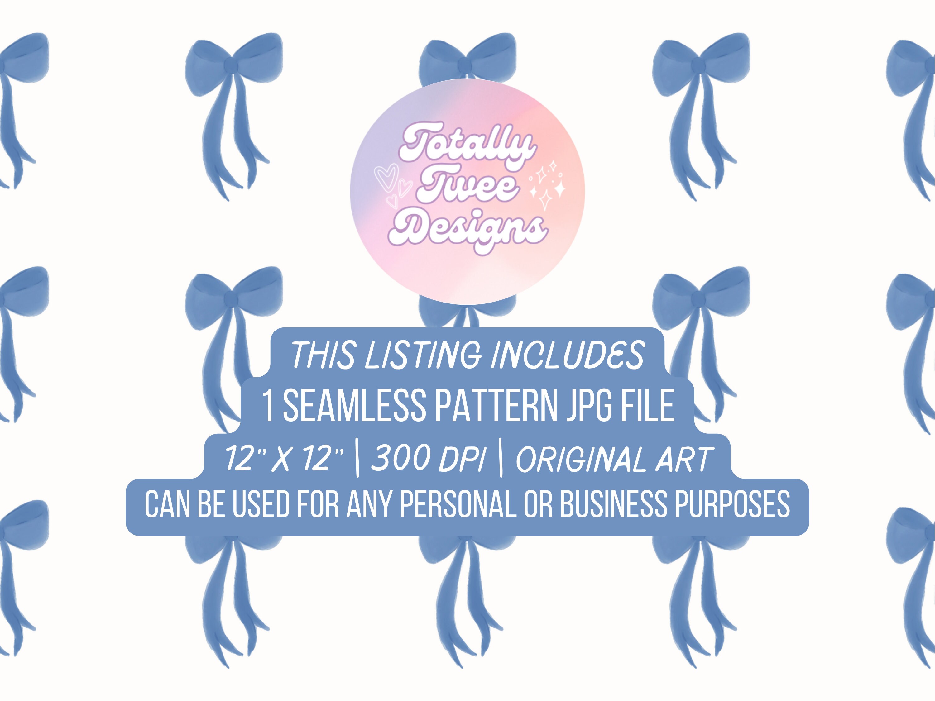 Coquette Blue Bows Seamless Repeating Pattern File | Instant Digital ...