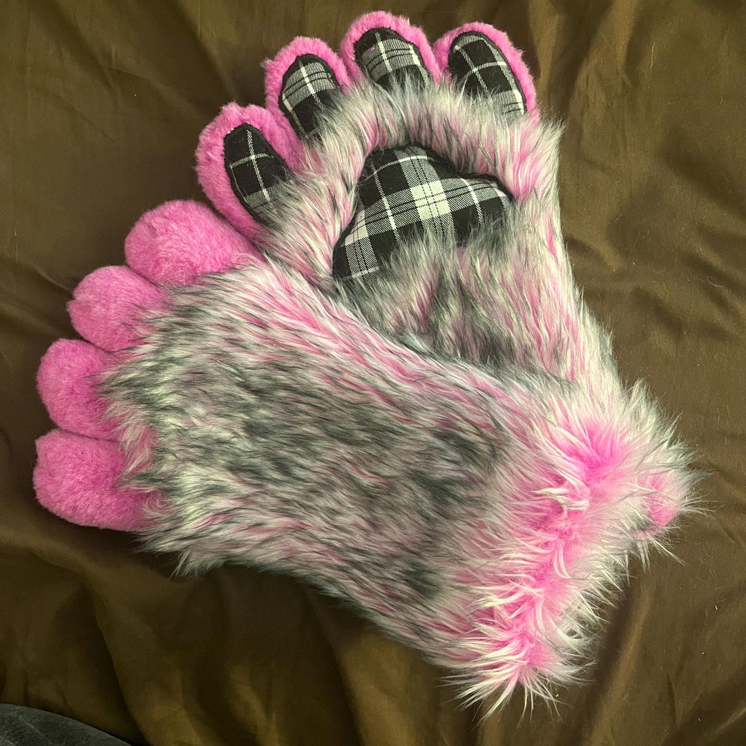 Pink and Black Fursuit Paws and Tail Set (read Description) Kemonomimi ...