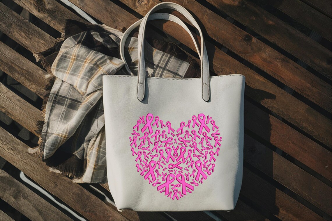 Heart Shape Breast Cancer Awareness Embroidery Design - Pink Ribbon ...