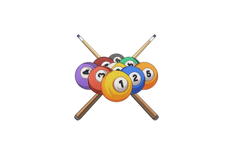 Billiard Balls & Crossed Cues Embroidery Design, Pool Game Machine ...