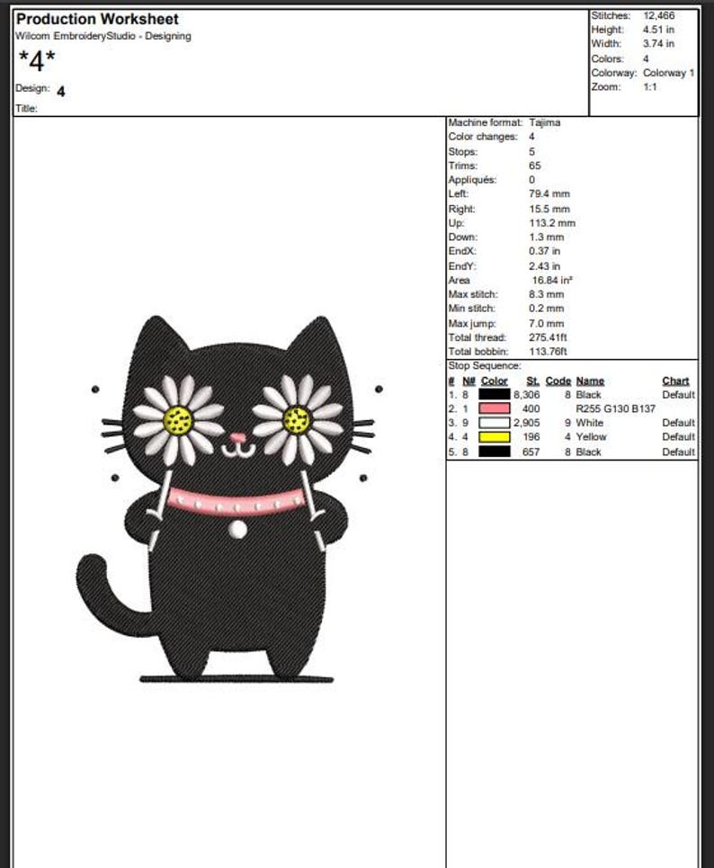 Black Cat With Daisies Embroidery Design, Black Cat With Daisies ...
