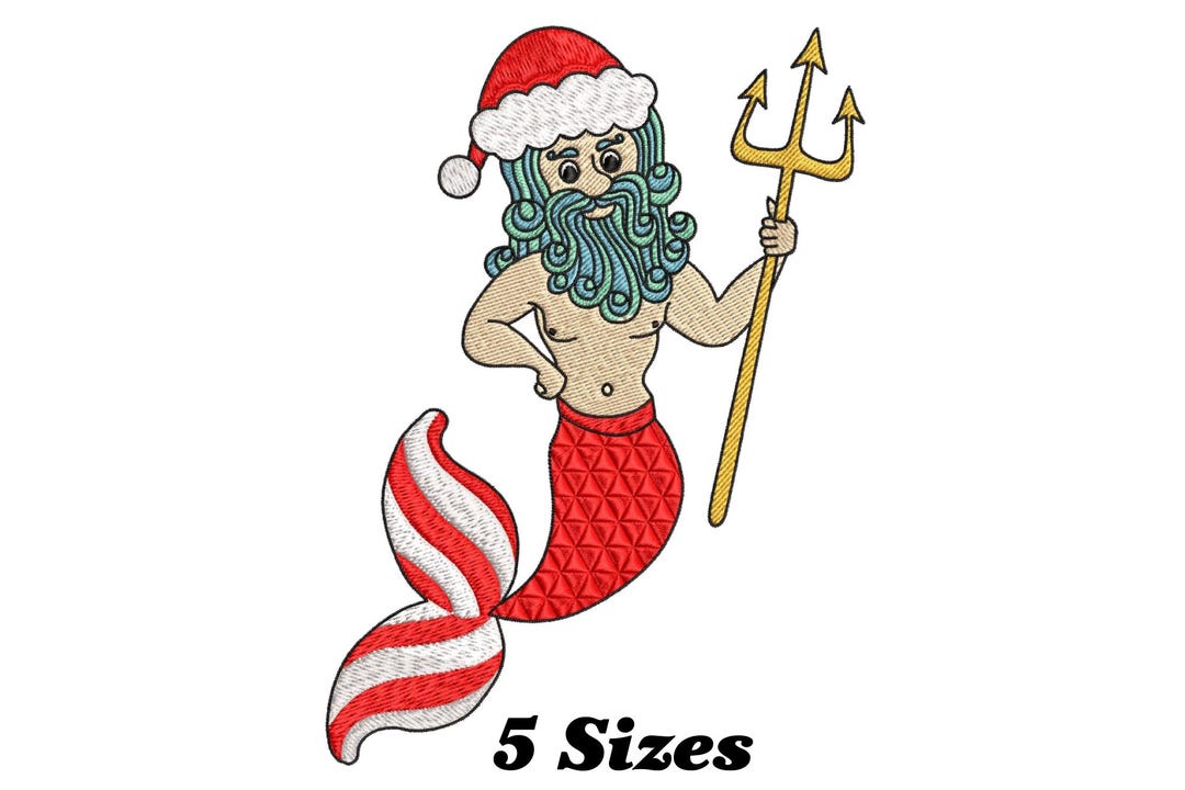 Santa Hat Merman Christmas Embroidery Design - Merman Embroidery Design ...