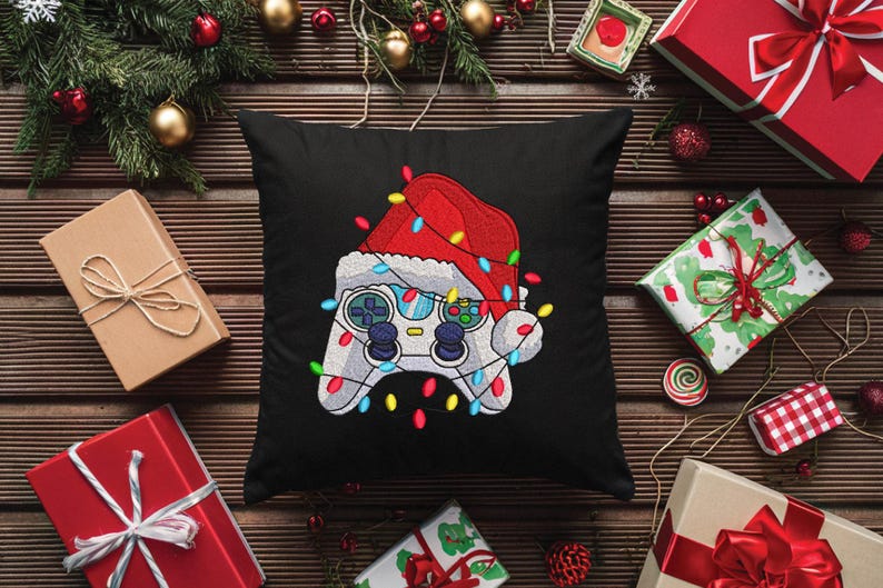 Lighting Video Game Controller Christmas Embroidery Design - Video Game ...