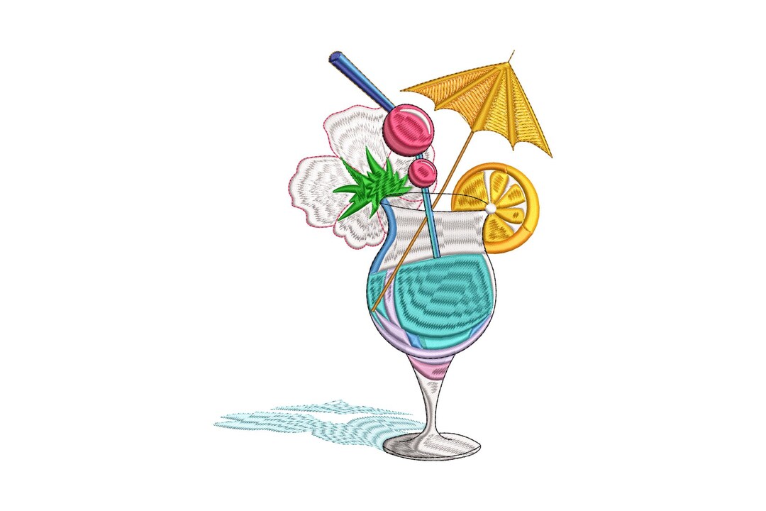 Blue Hawaiian Cocktail Embroidery Design, Tropical Drink Machine ...