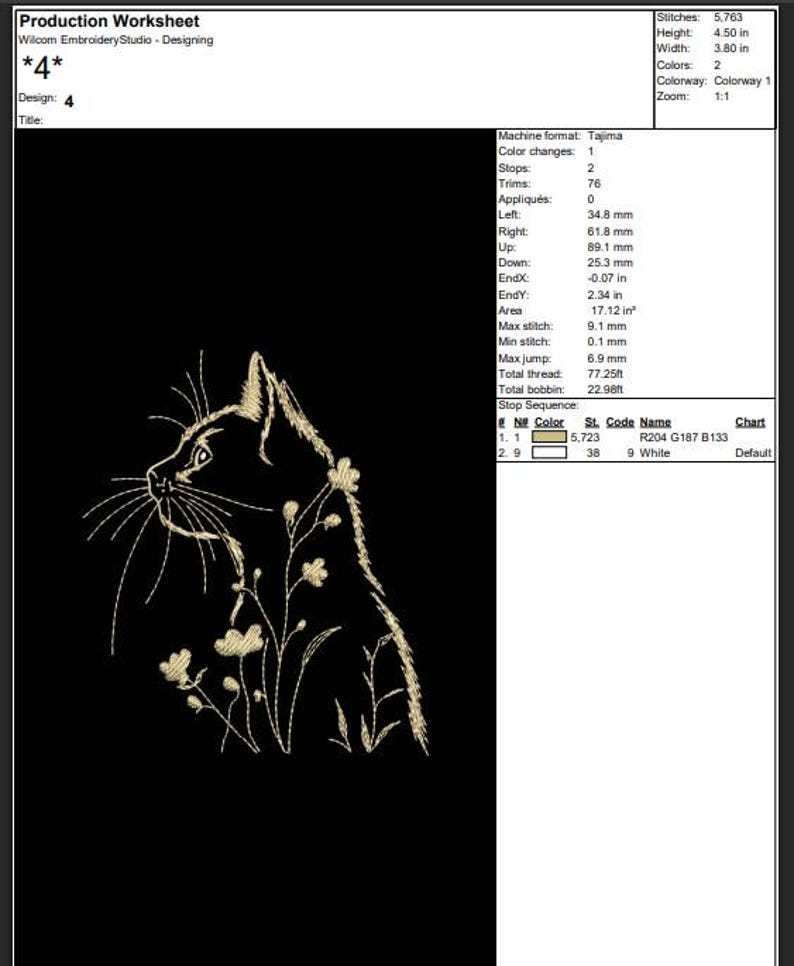 Cat With Flower Embroidery Design, Cat Machine Embroidery, 4 Sizes ...