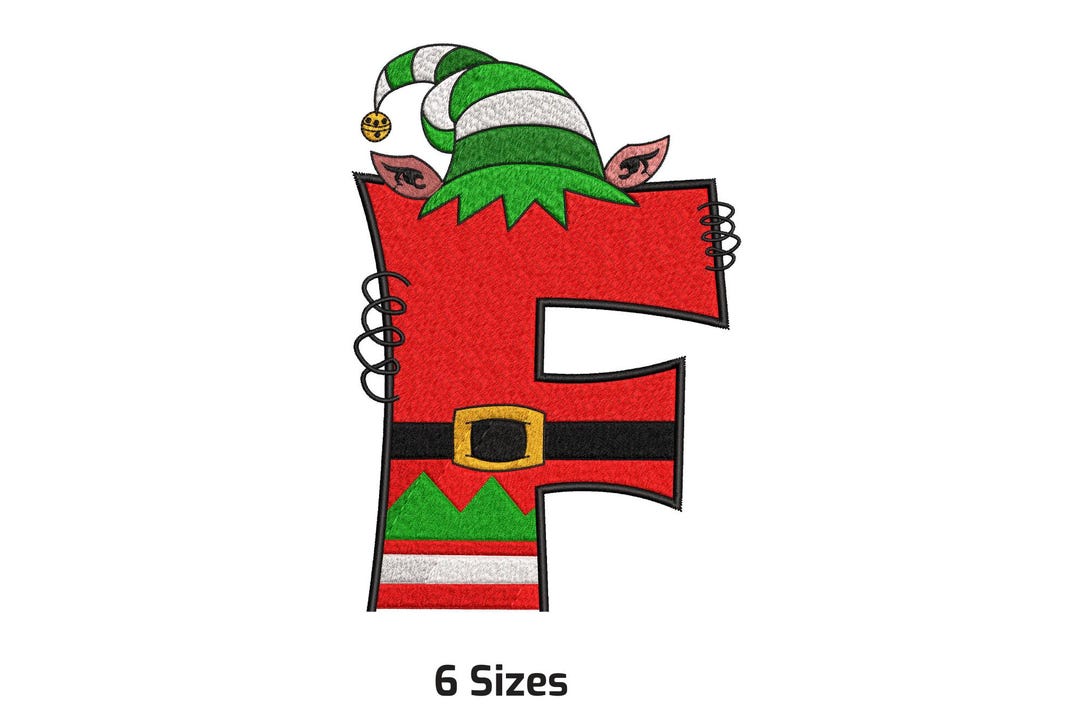 Elf Letter F Christmas Embroidery Design Elf Letter F Embroidery Design ...