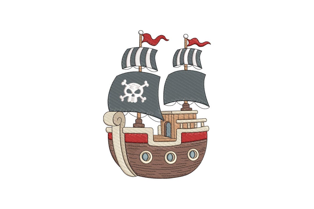 Pirate Ship Embroidery Design, Pirate Ship Machine Embroidery, Pirate ...