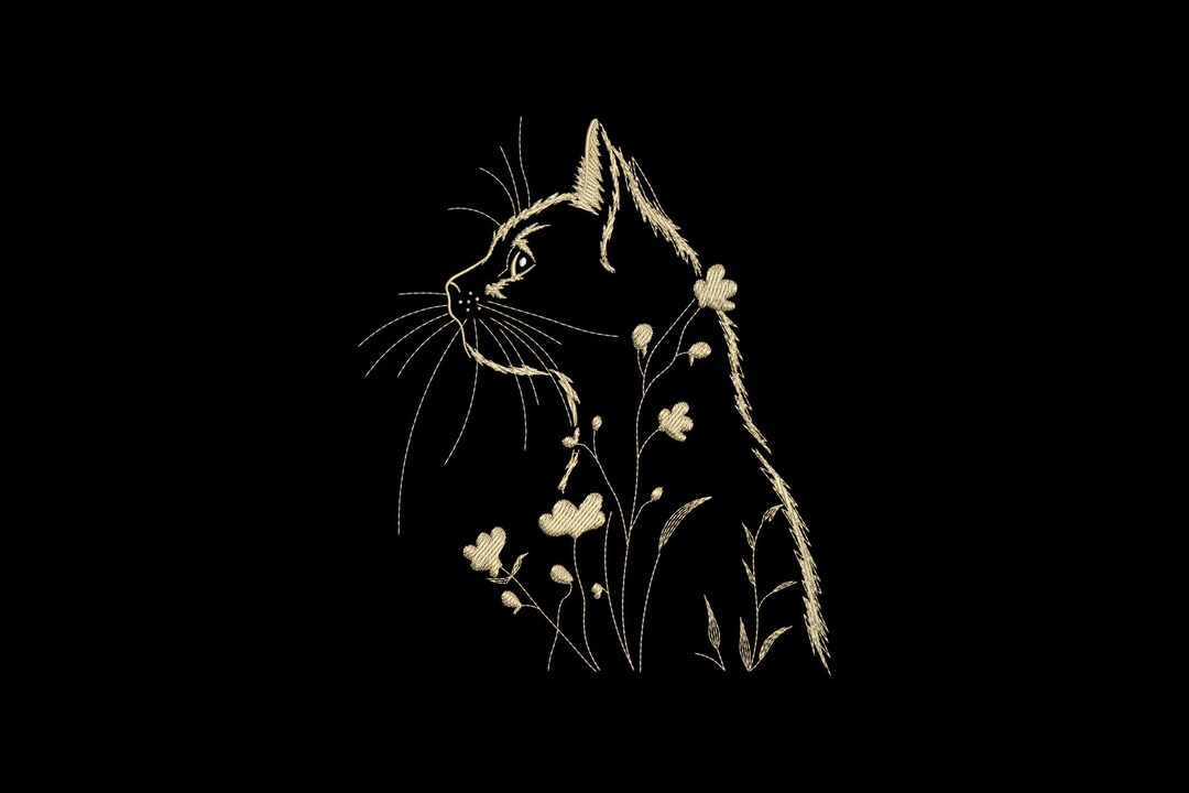 Cat With Flower Embroidery Design, Cat Machine Embroidery, 4 Sizes ...