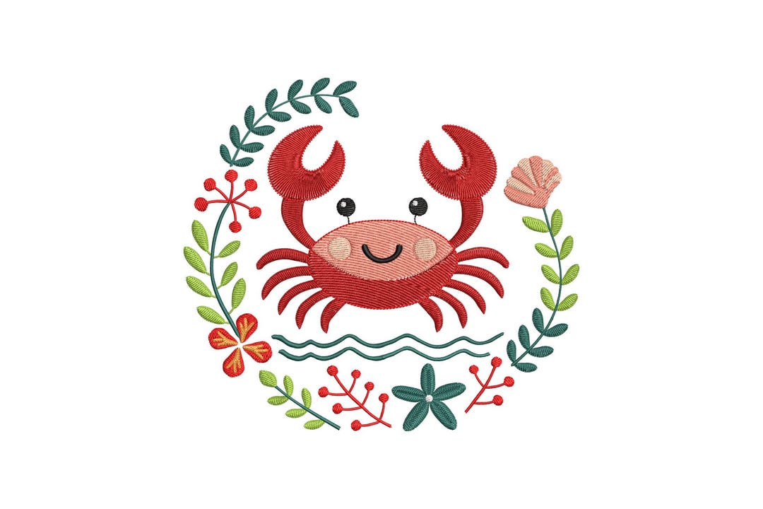 Cute Crab Embroidery Design, Cute Crab Machine Embroidery, 4 Sizes ...