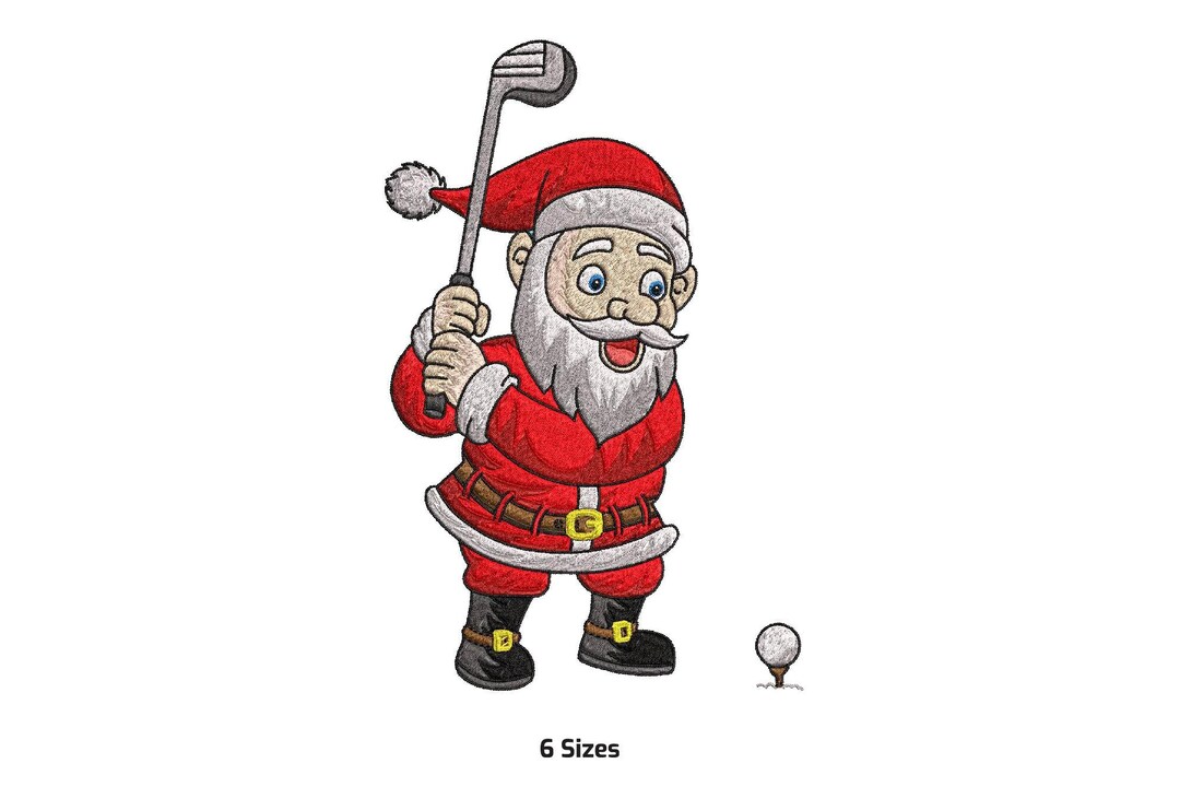 Santa Playing Golf Christmas Embroidery Design Golf Embroidery Design ...