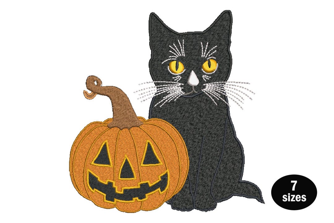 Black Cat Halloween Embroidery Design Halloween Cat Embroidery Design ...