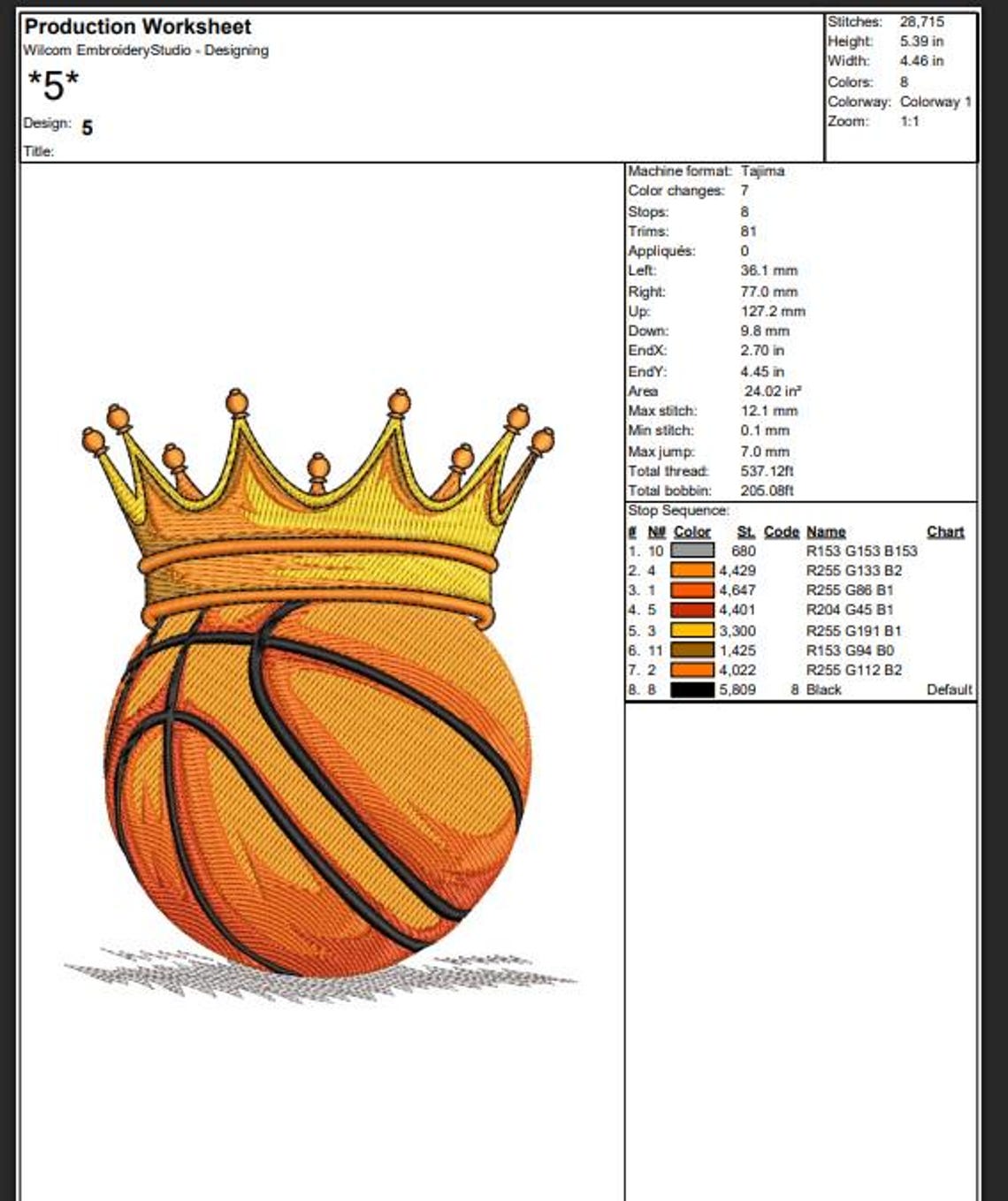 Basketball King Embroidery Design - Crowned Basketball Machine ...