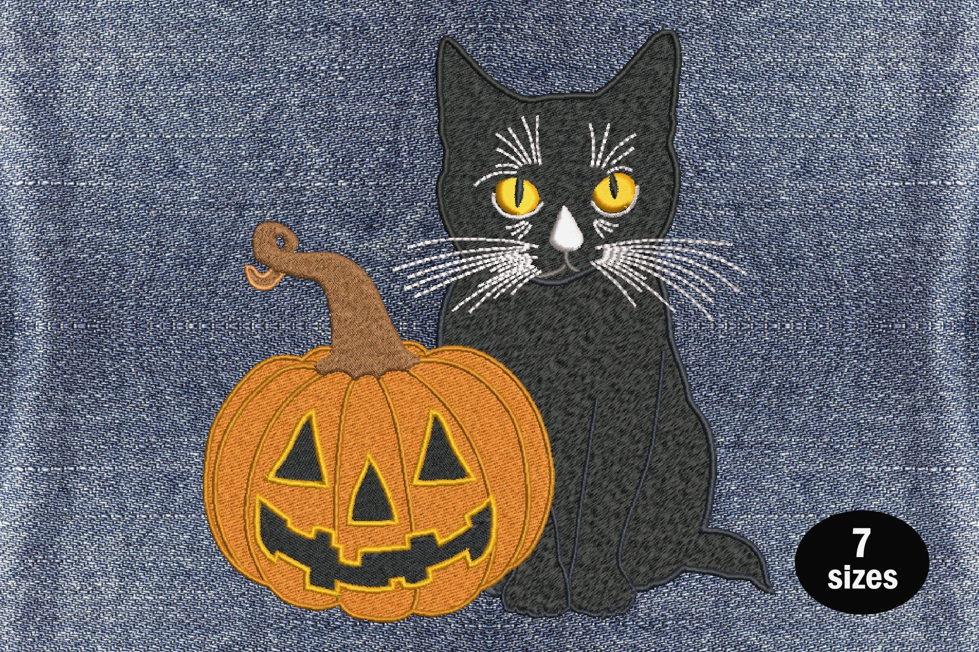 Black Cat Halloween Embroidery Design Halloween Cat Embroidery Design ...