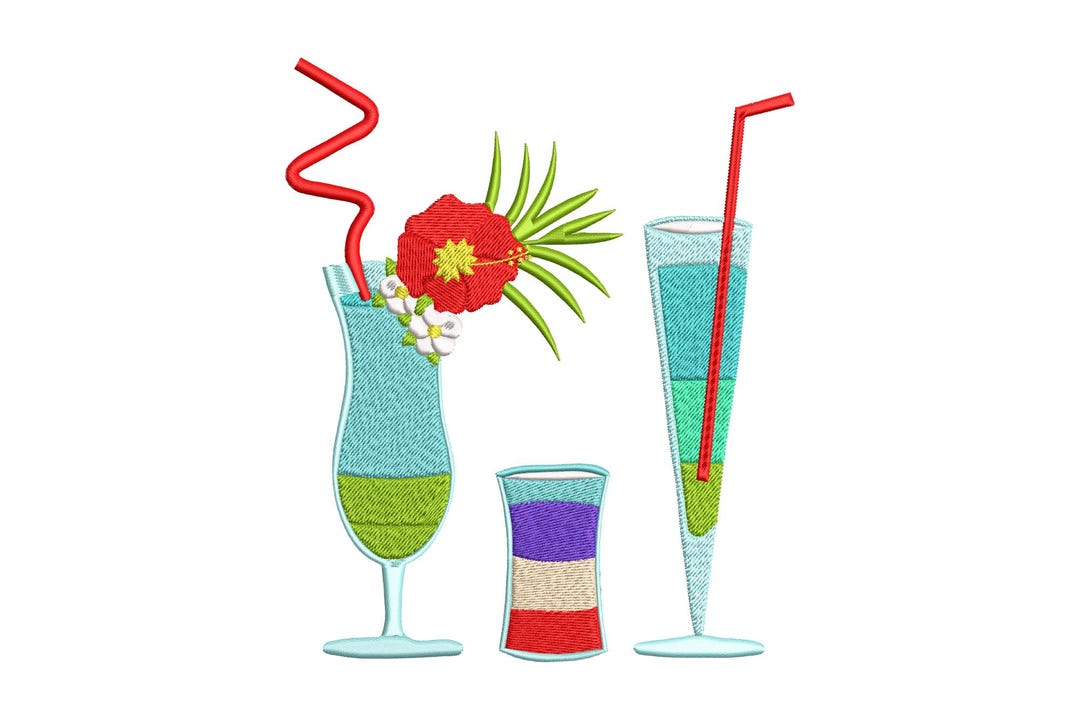 Tropical Cocktail Machine Embroidery Design Set, Summer Drinks File ...