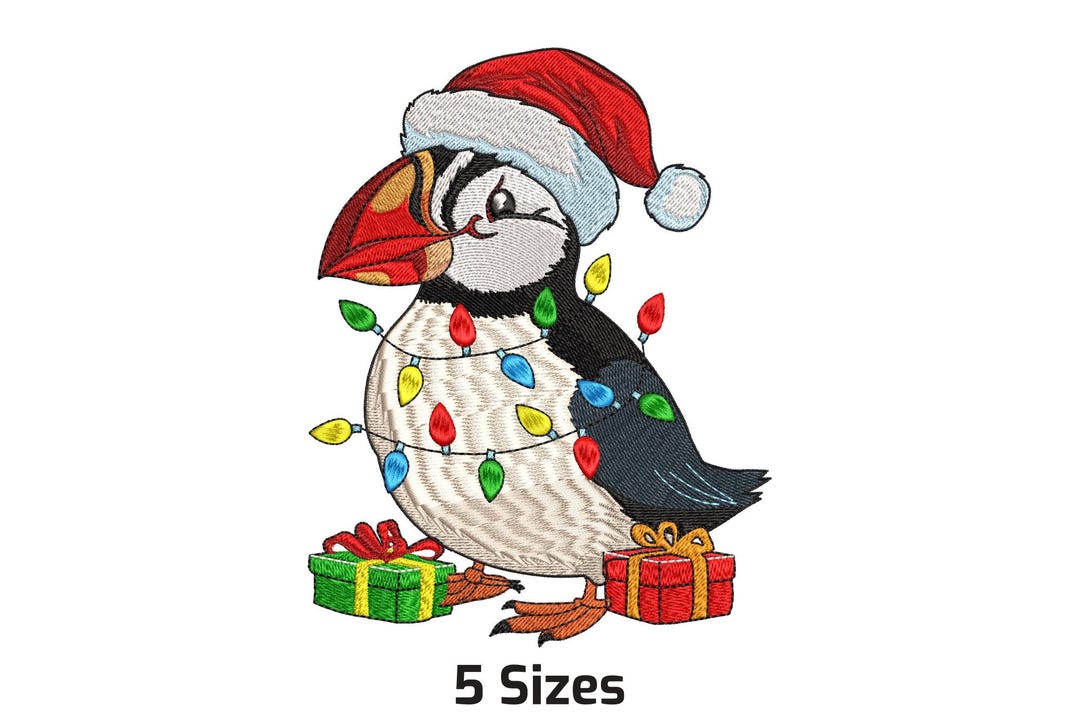 Lighting Puffin Bird Christmas Embroidery Design - Puffin Embroidery ...