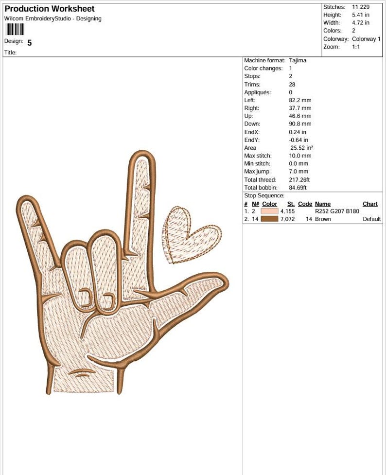 Heart Hand Sign Embroidery Design, Hand Sign Machine Embroidery, Hand ...