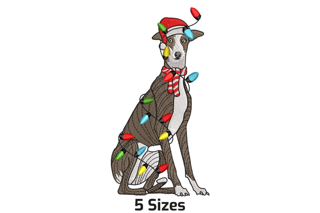 Lighting Greyhound Dog Christmas Embroidery Design Greyhound Embroidery ...