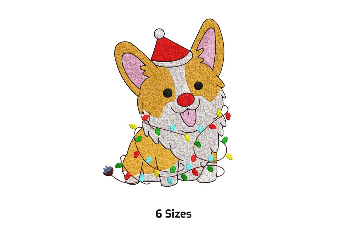 Lighting Corgi Dog Christmas Embroidery Design Corgi Dog Embroidery ...