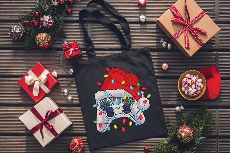 Lighting Video Game Controller Christmas Embroidery Design - Video Game ...