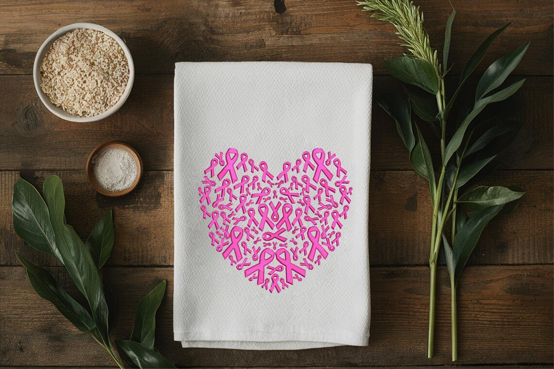 Heart Shape Breast Cancer Awareness Embroidery Design - Pink Ribbon ...