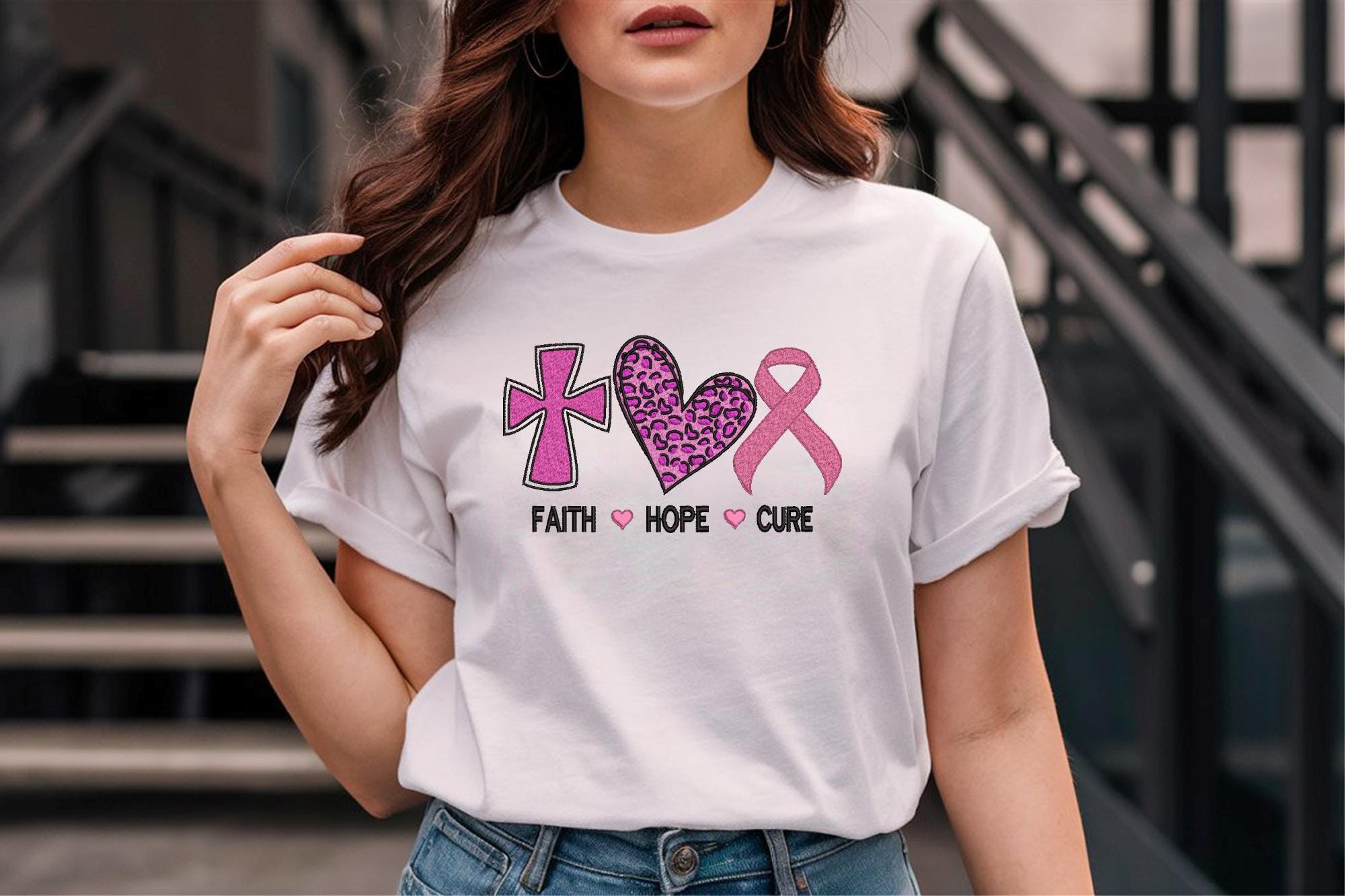 Faith Hope Cure Breast Cancer Awareness Embroidery Design Breast Cancer ...