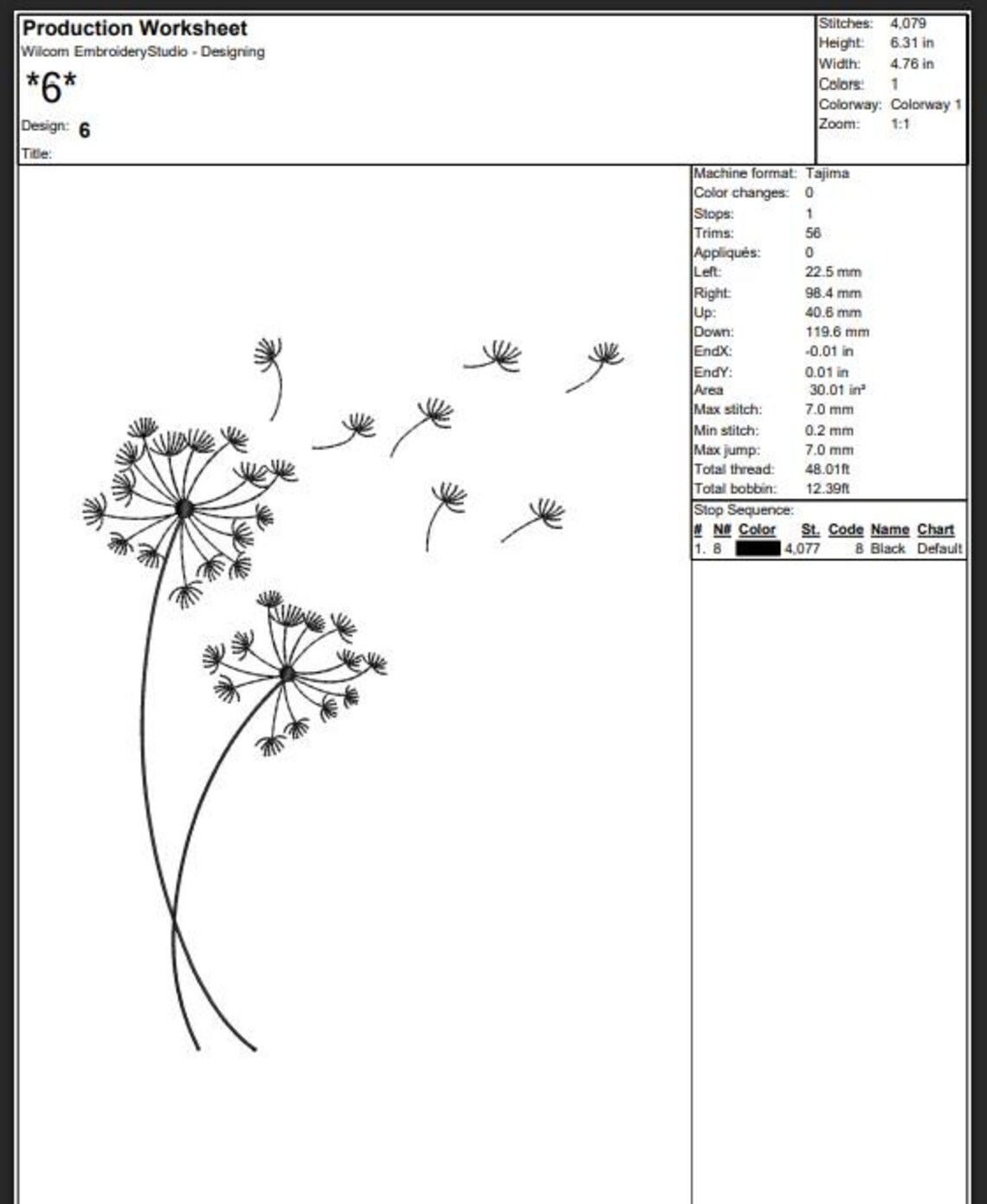 Dandelion Embroidery Design, Dandelion Flower Machine Embroidery ...