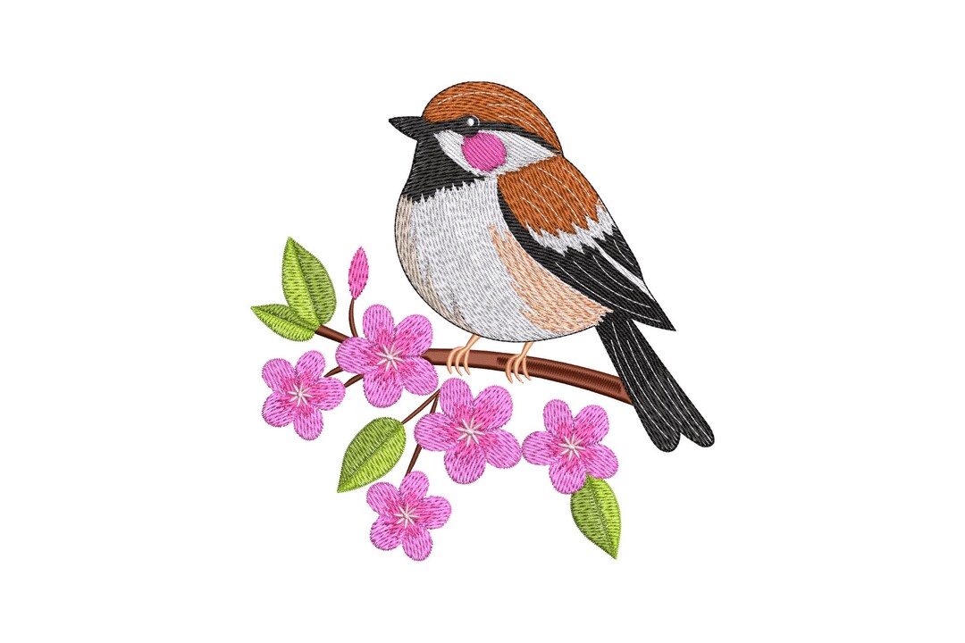 Cute Bird With Flowers Embroidery Design, Cute Bird Machine Embroidery ...