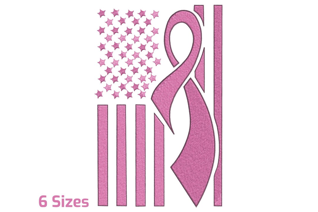 USA Flag Pink Ribbon Breast Cancer Awareness Embroidery Design Breast ...