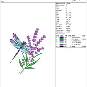 Lavender Flower Dragonfly Embroidery Design, Dragonfly Machine ...