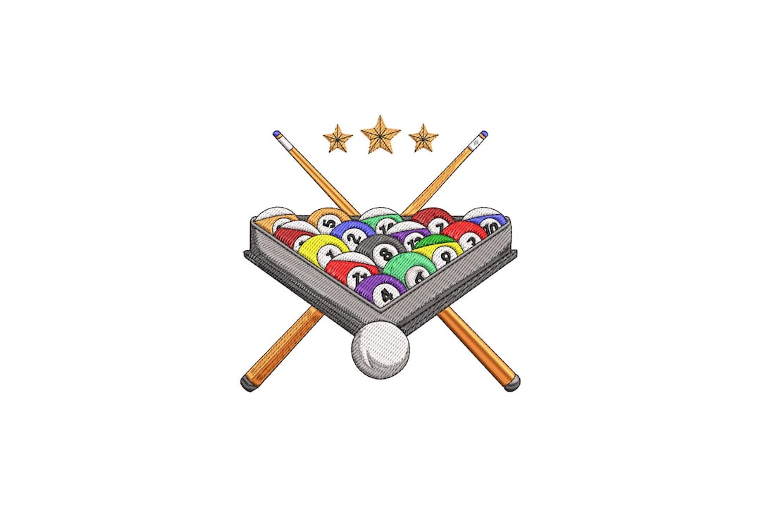 Billiard Balls & Crossed Cues Embroidery Design, Pool Game Machine ...
