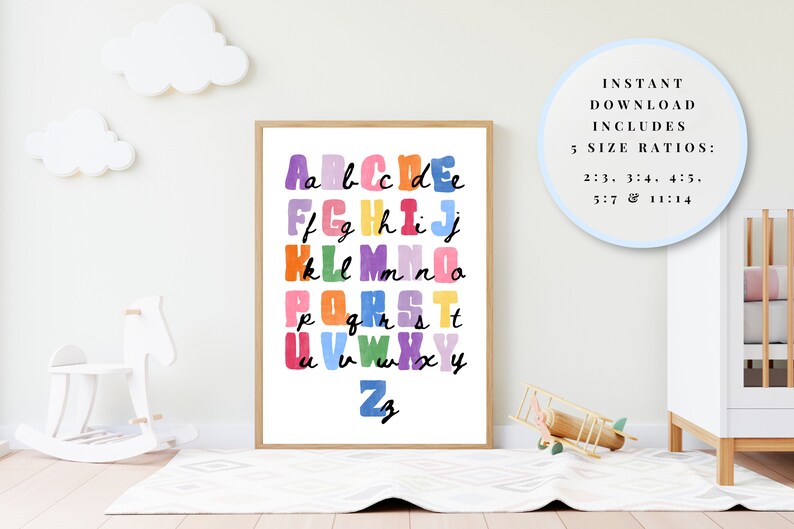 Fun Classroom Wall Art, Printable Alphabet Chart, Rainbow School Room ...