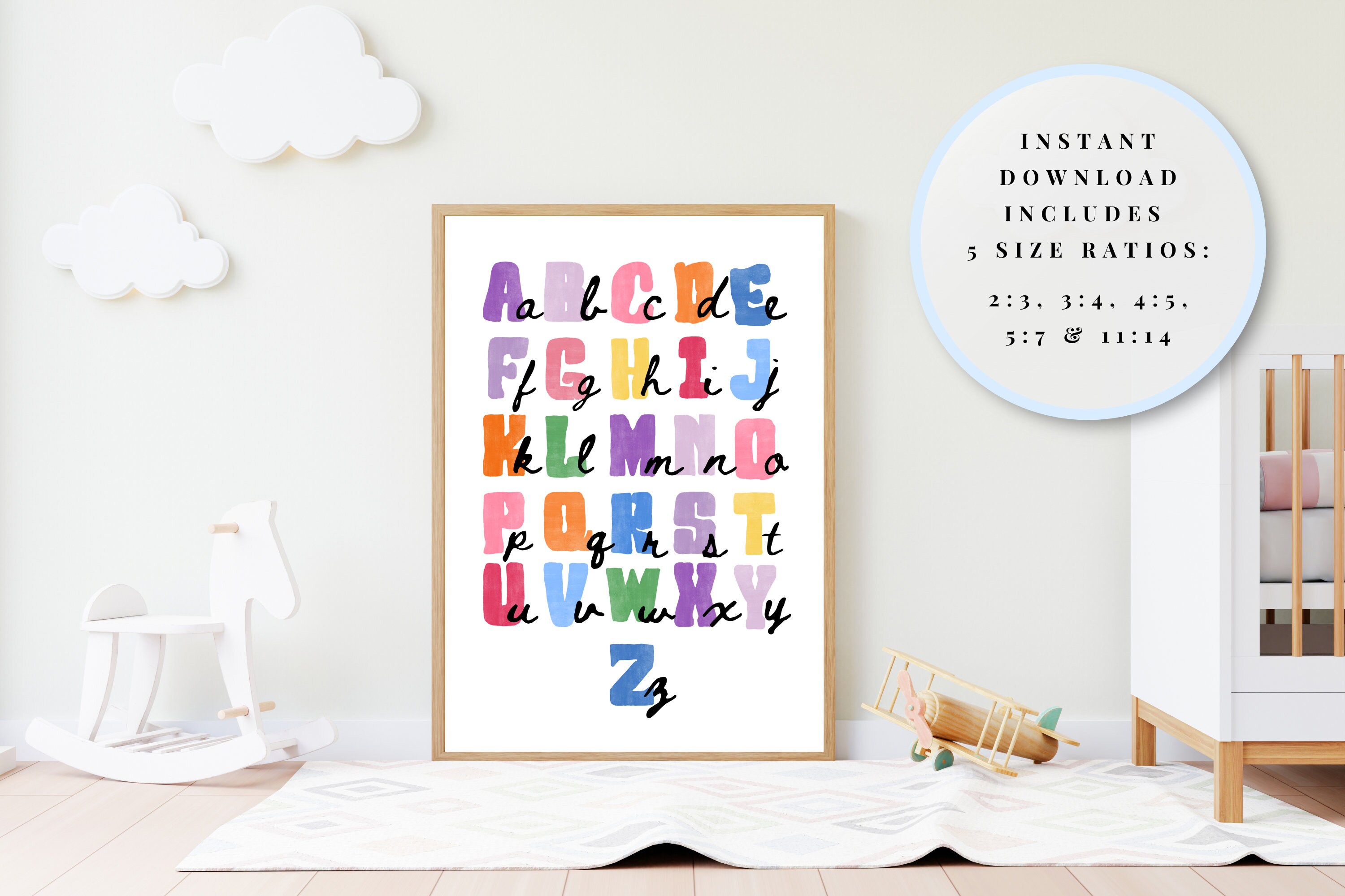 Fun Classroom Wall Art, Printable Alphabet Chart, Rainbow School Room ...