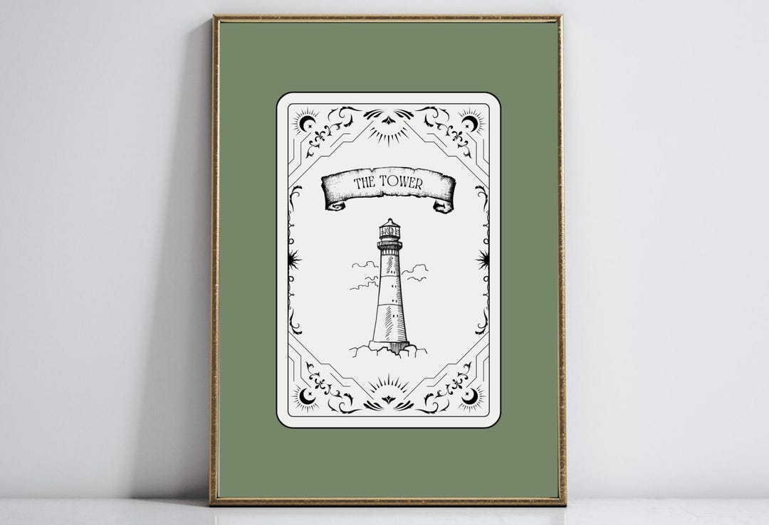 Lighthouse Etching Digital Art Printable, the Tower Tarot Card Wall Art ...