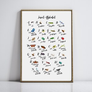 Printable Watercolor Insect Alphabet Chart Instant Download Educational ...